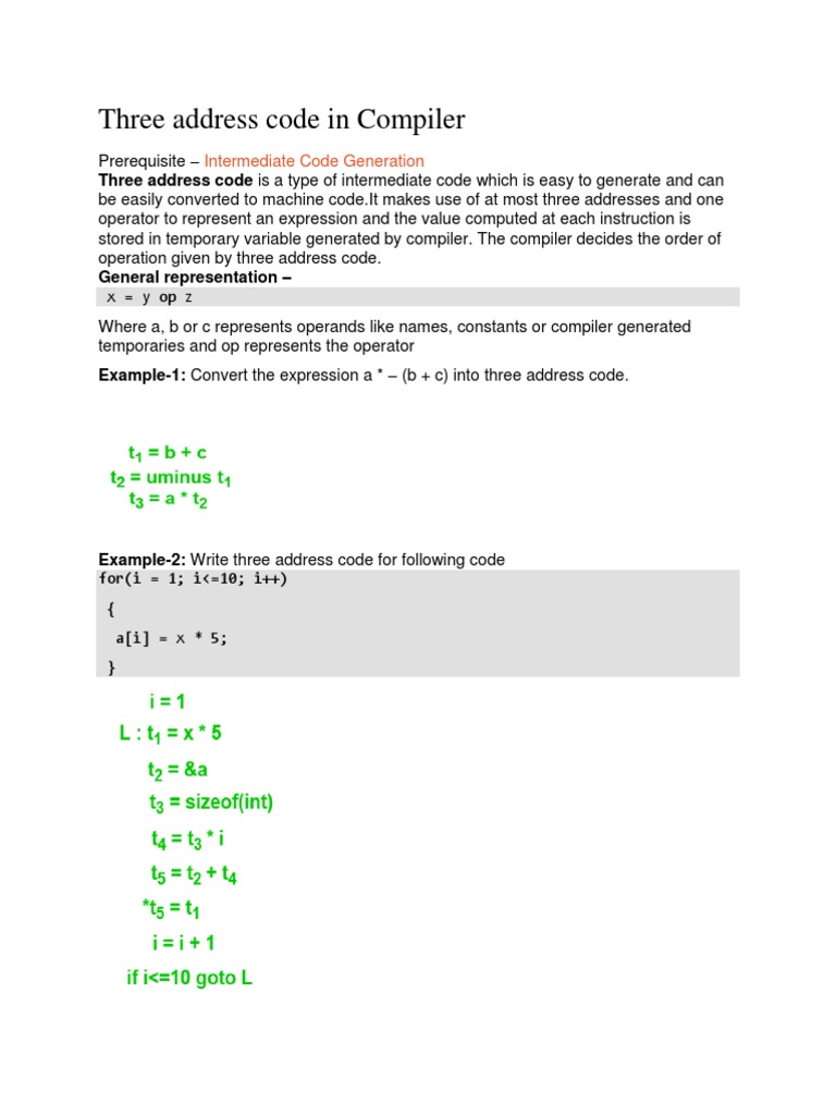 Three Address Codes | PDF | Pointer (Computer Programming) | Compiler