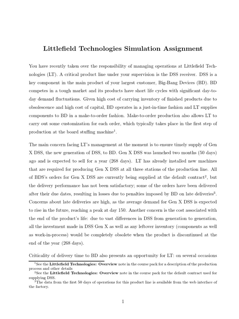 Littlefield Technologies Simulation Assignment | PDF | Inventory | Time