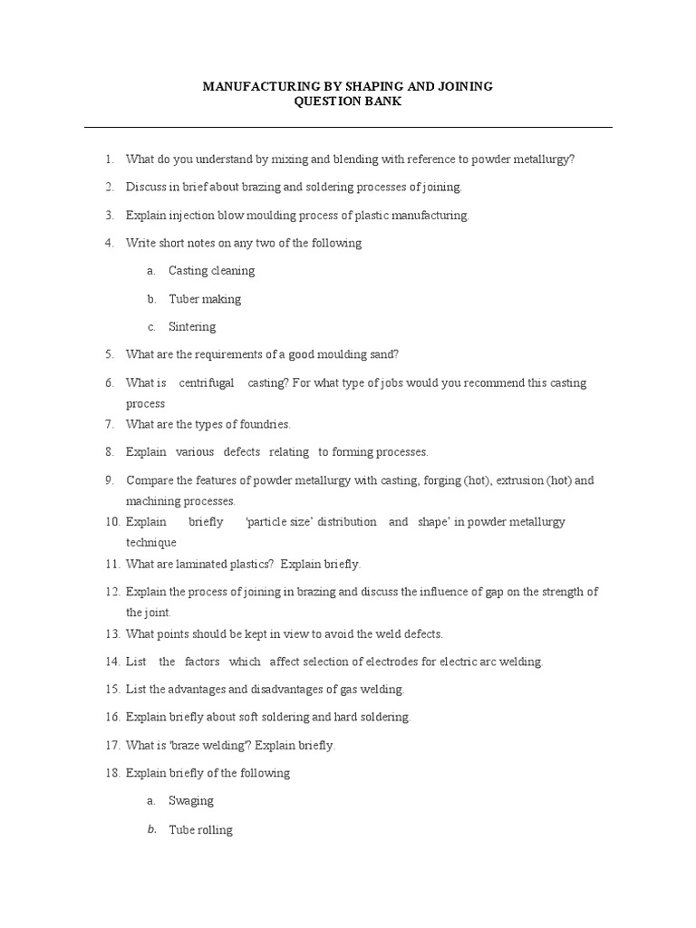 Manufacturing Processes: Shaping & Joining Q&A | PDF