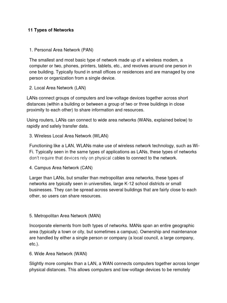 11 Types of Networks | PDF | Computer Network | Ip Address
