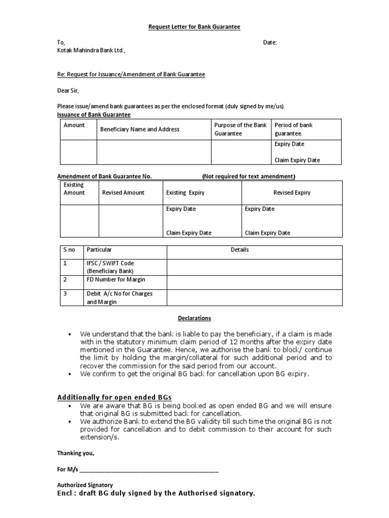 Bank Guarantee Request Letter Template | PDF | Guarantee | Banks