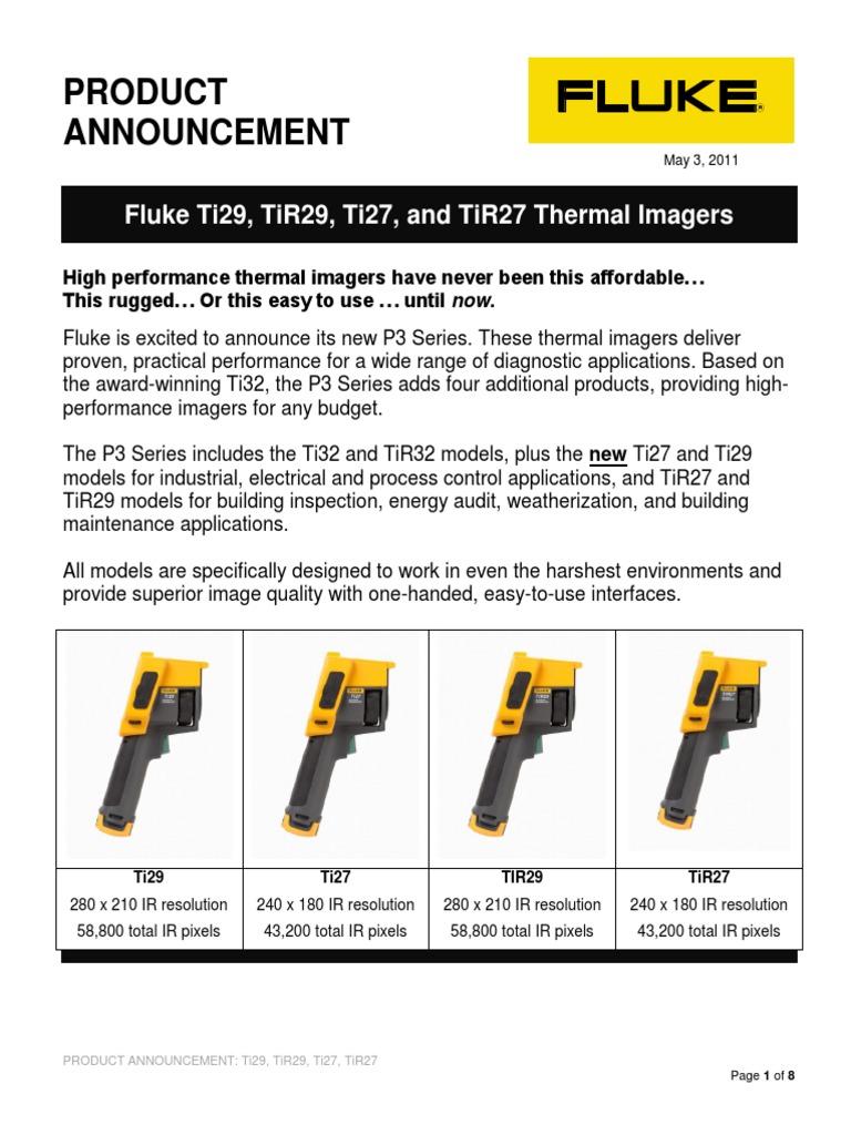 Product Announcement: Fluke Ti29, Tir29, Ti27, and Tir27 Thermal ...