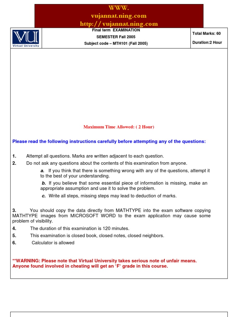 MTH101 Final Exam Past Papers | PDF | Series (Mathematics) | Test ...