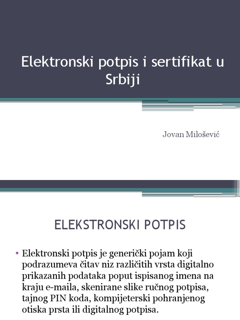 Elektronski Potpis I Sertifikat U Srbiji | PDF