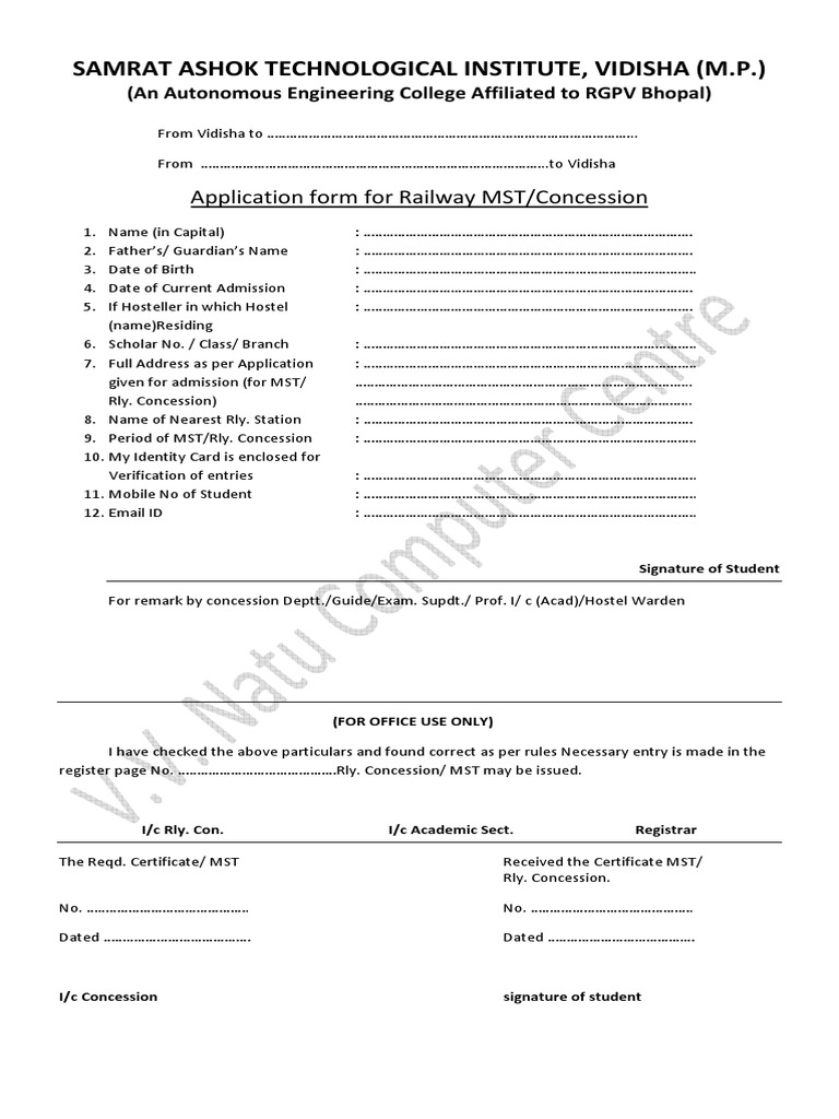 Samrat Ashok Technological Institute, Vidisha (M.P.) : Application Form ...