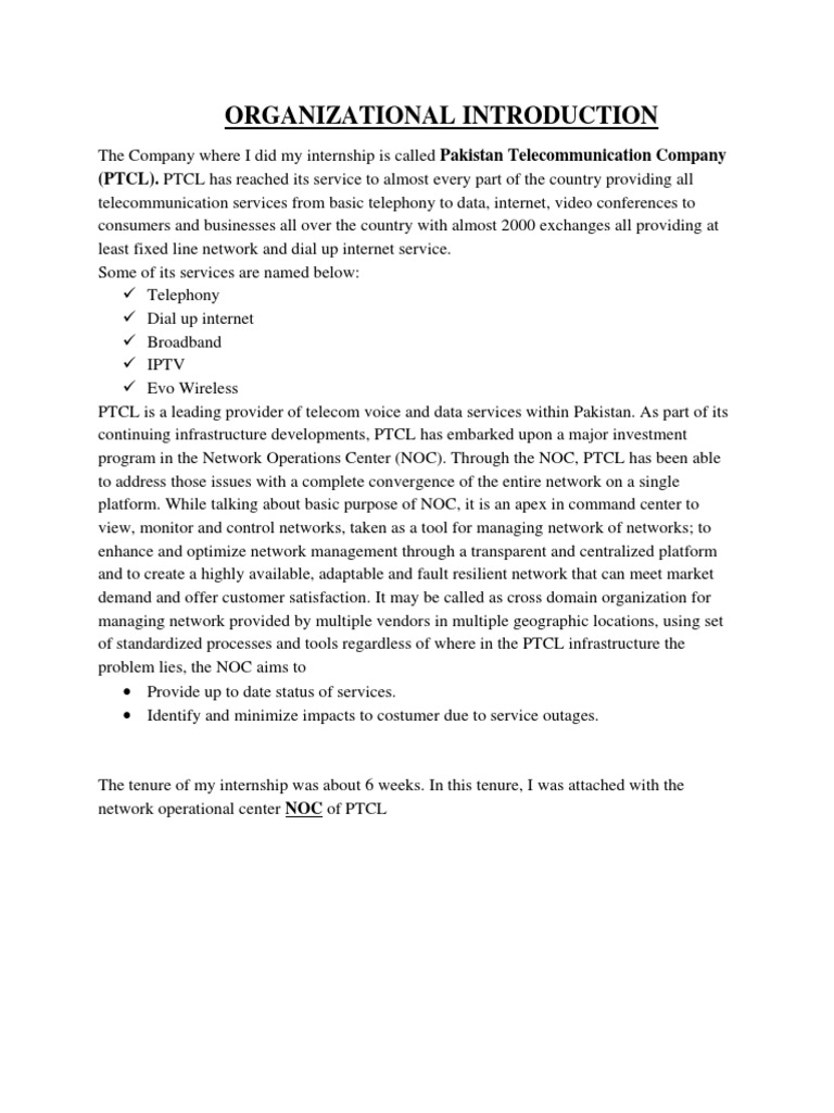 Organizational Introduction: (PTCL) - PTCL Has Reached Its Service To ...