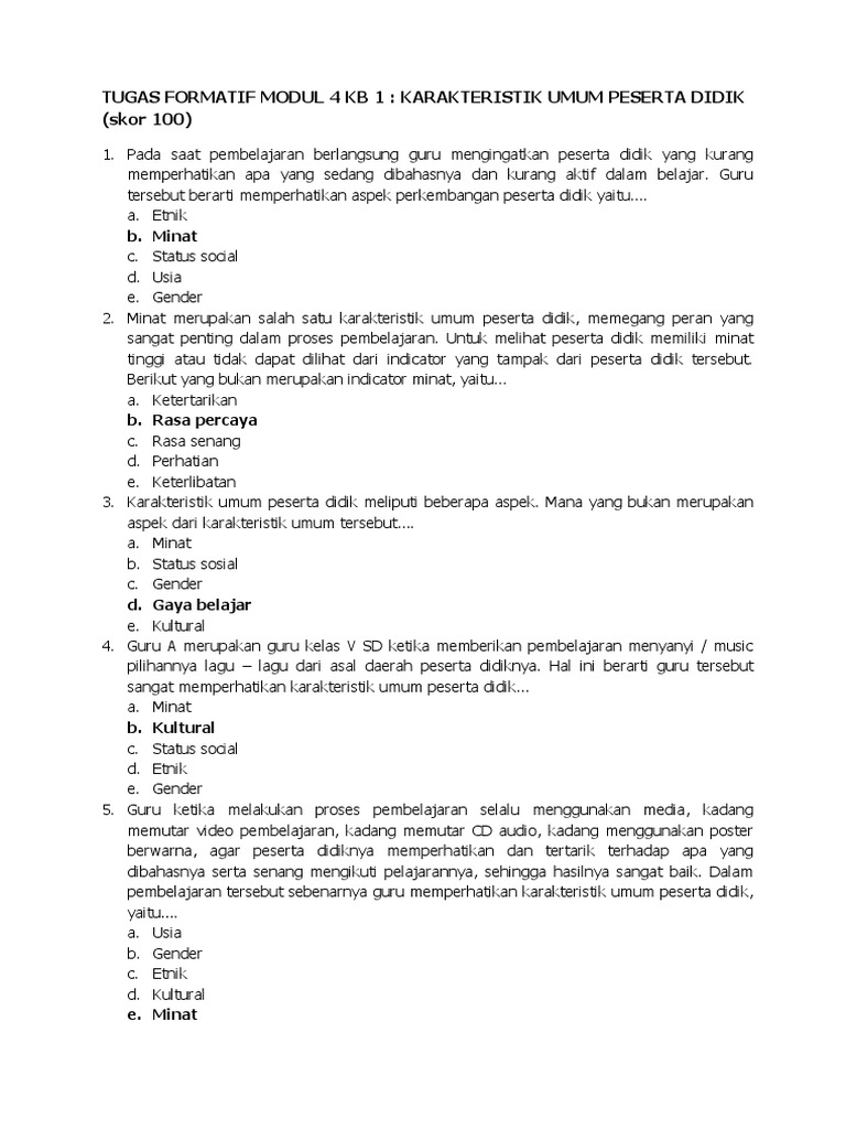 Kumpulan Soal Dan Jawaban Tes FORMATIF MODUL 4 | PDF