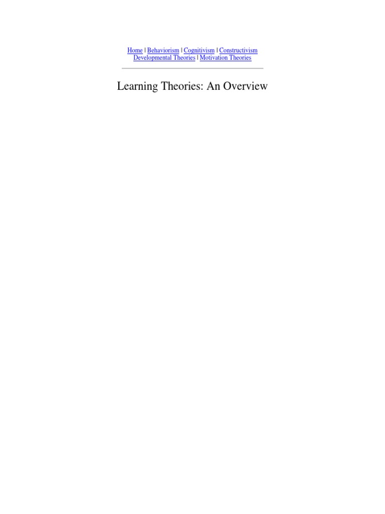 Learning Theories An Overview Home Behaviorism Cognitivism