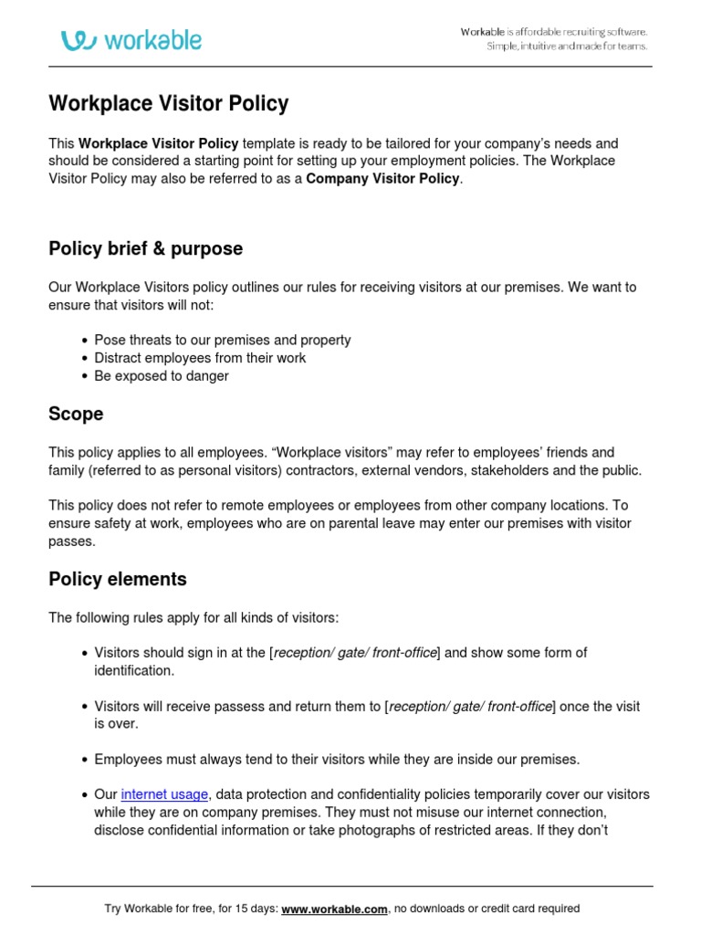 Workplace Visitor Policy | PDF | Security Guard | Employment