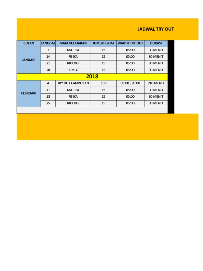 Jadwal Try Out SBMPTN 2018: Bulan Tanggal Mata Pelajaran Jumlah Soal Waktu Try Out Durasi | PDF