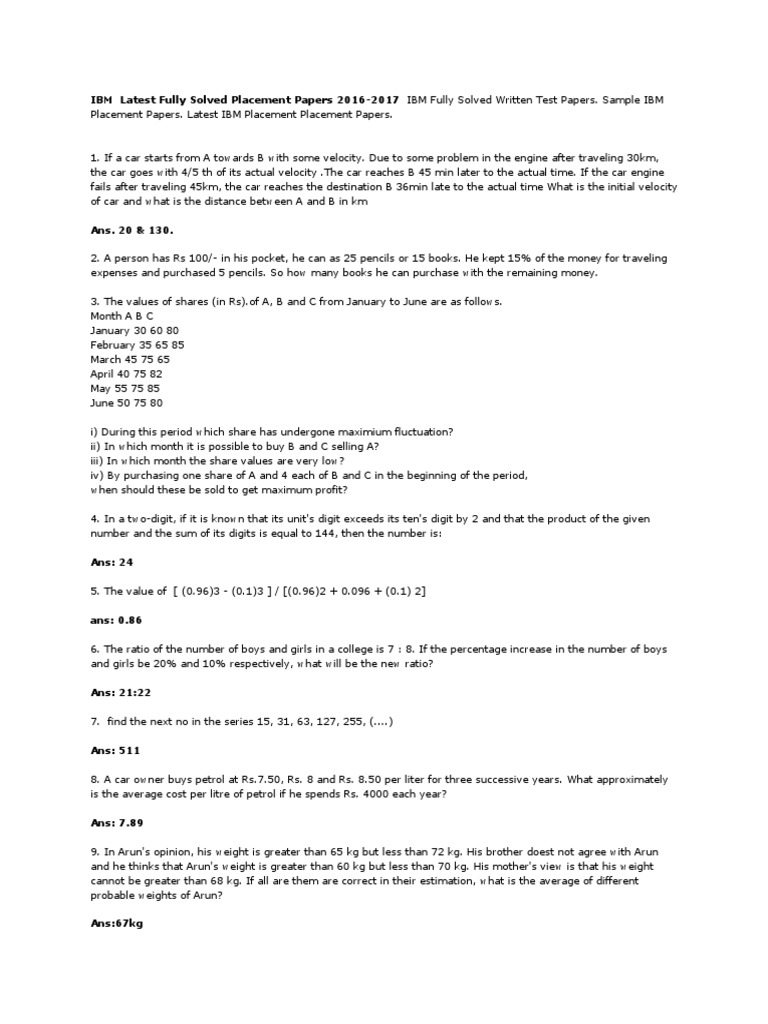 IBM Latest Fully Solved Placement Papers 2016-2017 IBM Fully Solved ...