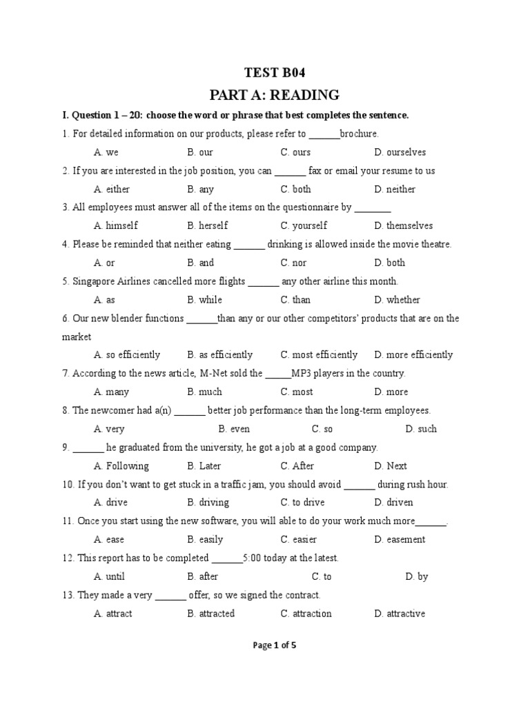 b04 - Reading and Writing Test - English Level B | PDF