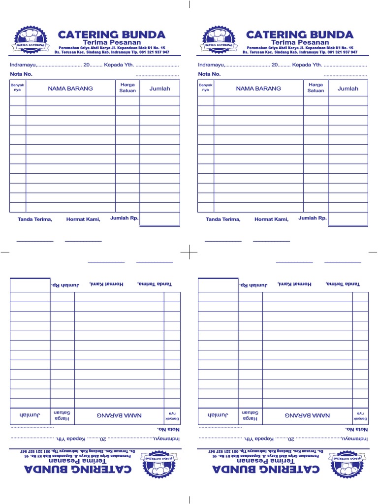 Nota Pesanan Catering Bunda Indramayu | PDF