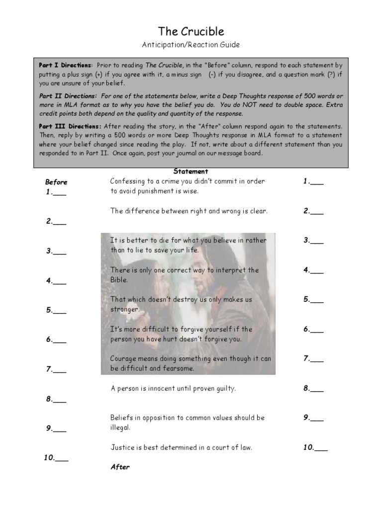 The Crucible - Before and After Anticipation Guide | PDF | Career ...