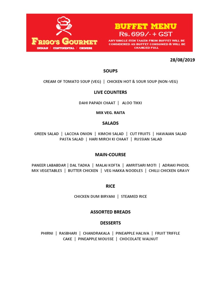 Frigo's Buffet Menu | PDF