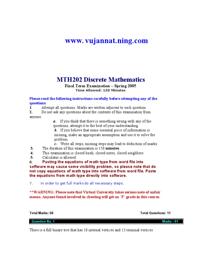 Mth202 Collection of Old Papers | PDF | Integer | Mathematical Concepts