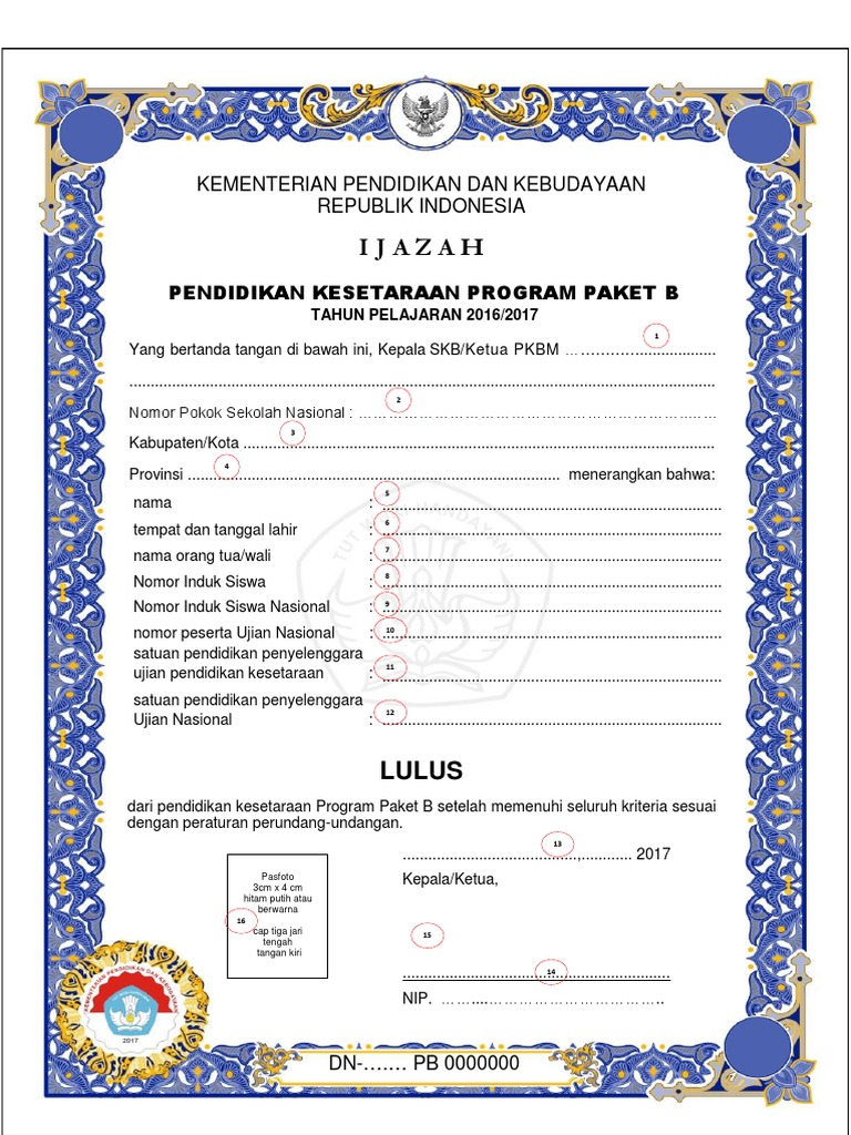 Blangko Ijasah Paket B | PDF