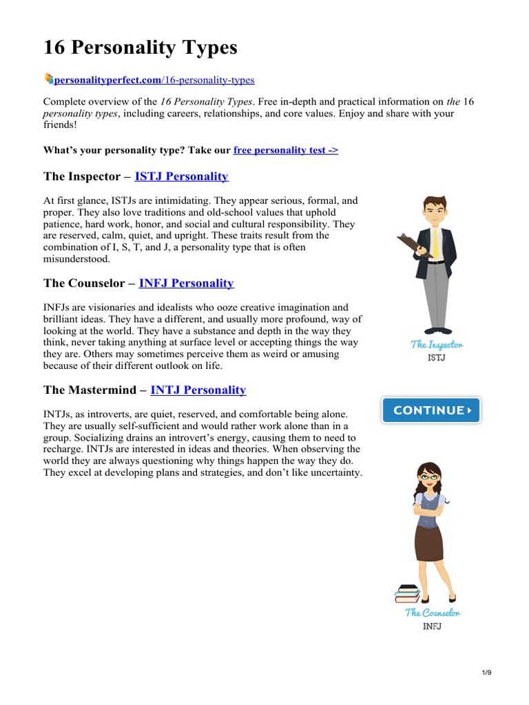 16 Personality Types | PDF | Personality Type | Extraversion And Introversion