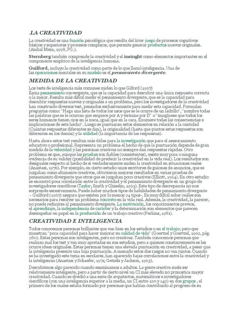 La Creatividad | PDF | Creatividad | Inteligencia