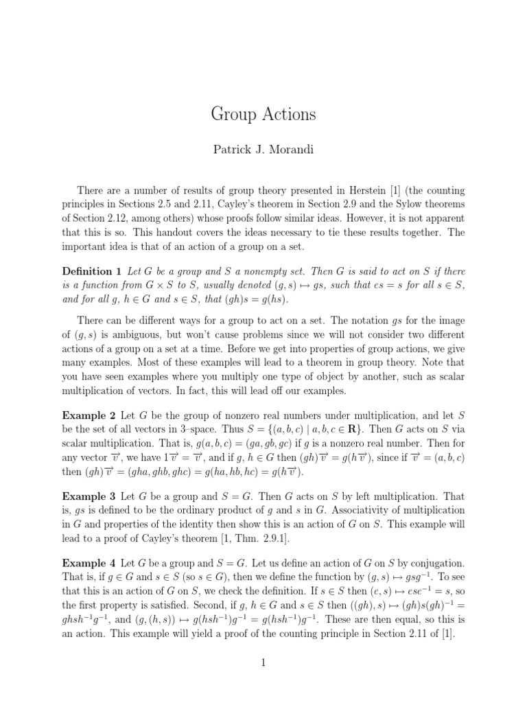 Group Actions: Patrick J. Morandi | PDF | Group (Mathematics) | Index Of A Subgroup