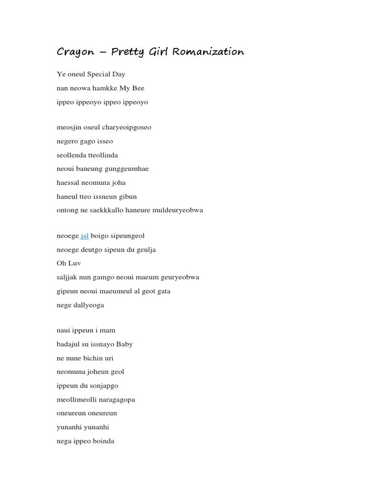Crayon - Pretty Girl Romanization | PDF