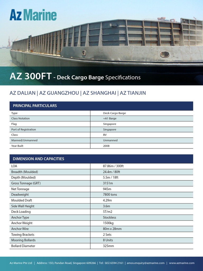 AZ 300FT: Deck Cargo Barge Specifications | PDF
