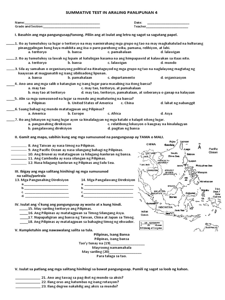 AP QUIZ Grade 4 Q1 | PDF