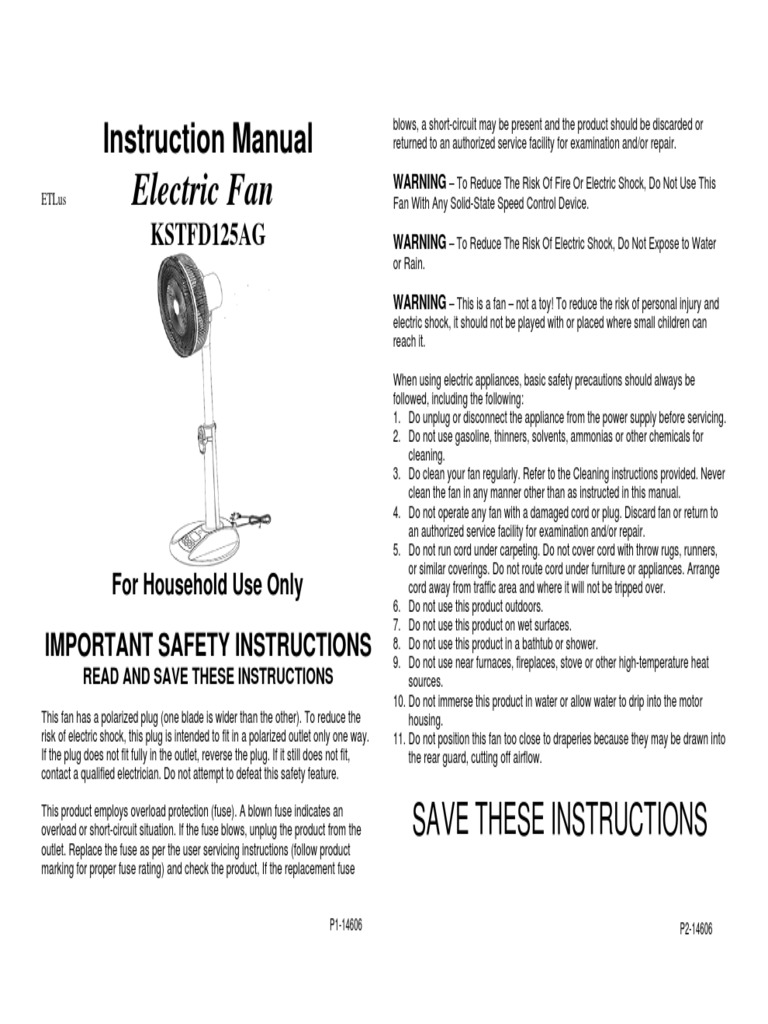 Electric Fan: Instruction Manual | PDF | Fuse (Electrical) | Electrical ...