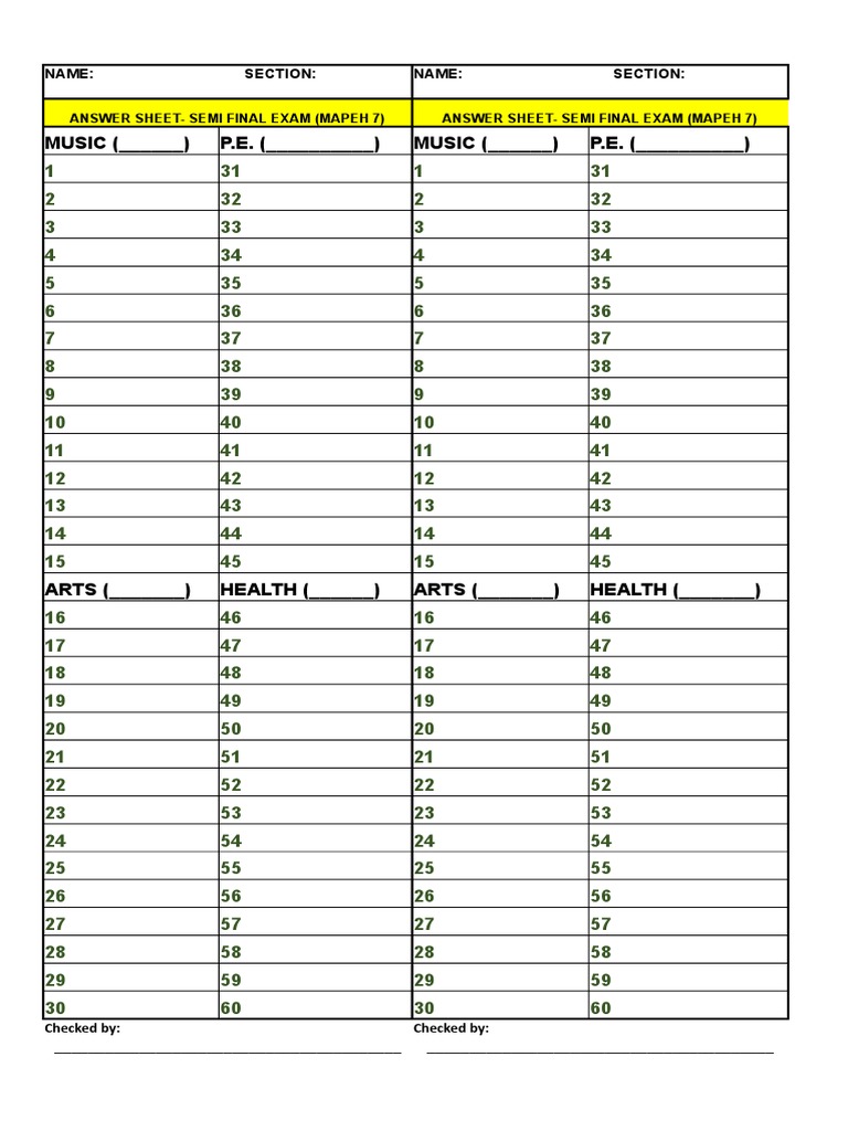 Answer Sheet Mapeh | PDF