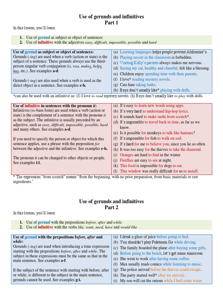 Use of Gerunds and Infinitives: Infinitive | PDF | Verb | Preposition ...