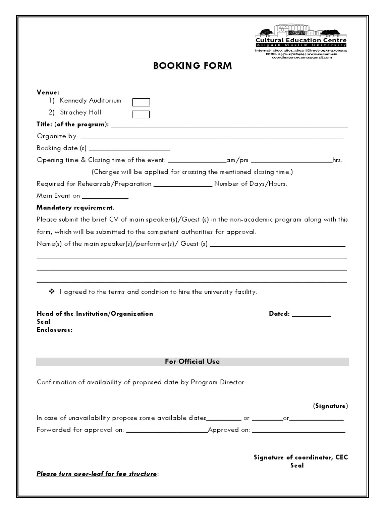 Auditorium Booking Form PDF | PDF | Business