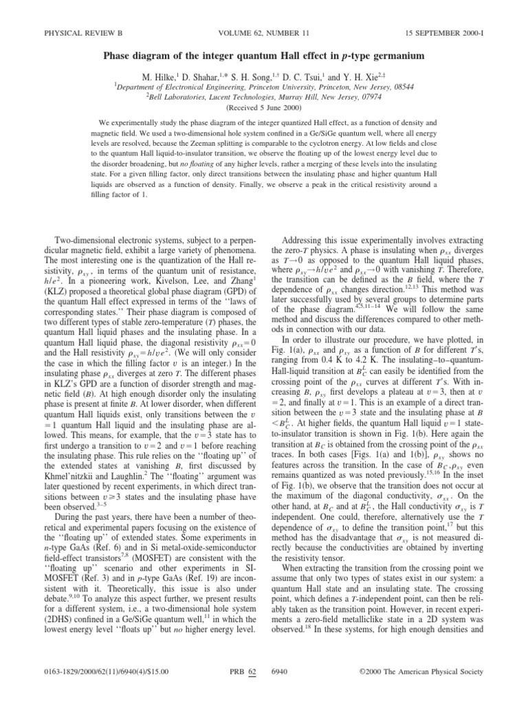 Phase Diagram Of The Integer Quantum Hall Effect In P Type Germanium