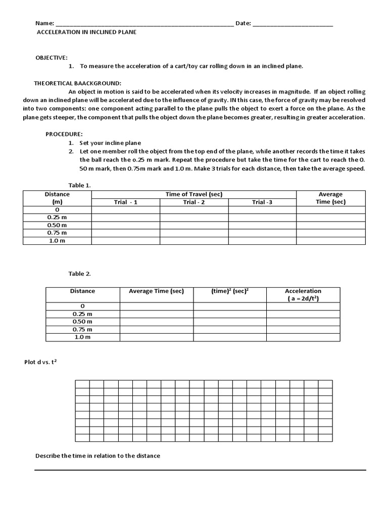 Measuring Acceleration Down an Inclined Plane | PDF | Projectiles ...