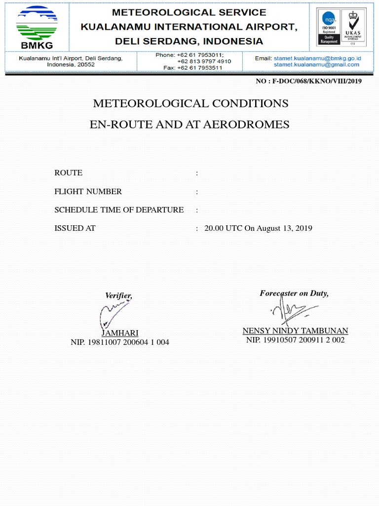 Contoh Flight Doc Meteorologi | PDF | Branches Of Meteorology | Meteorology