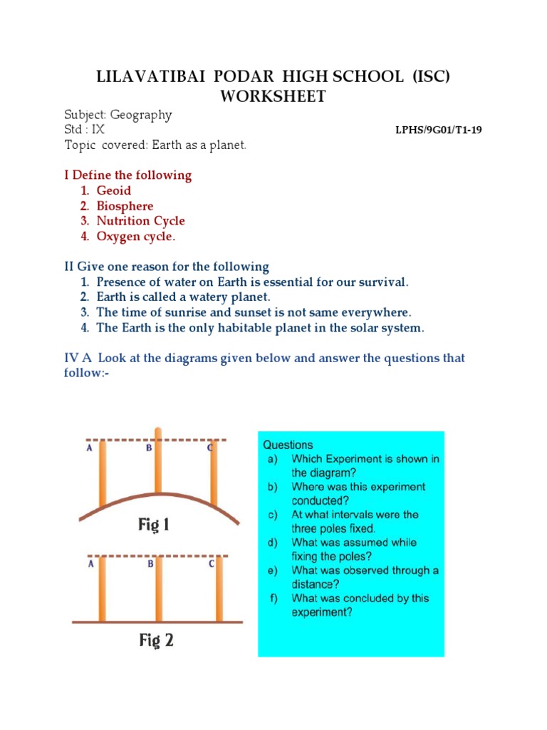 Lilavatibai Podar High School (Isc) Worksheet | PDF