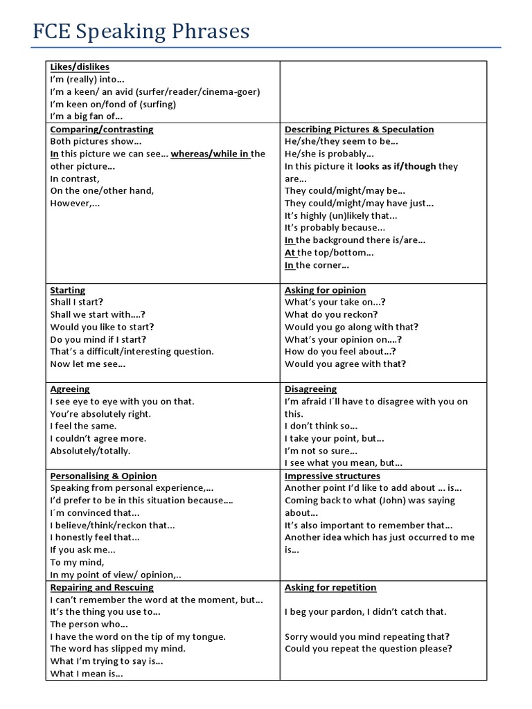 FCE Speaking Phrases | PDF