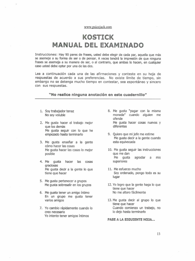 Cuadernillo Kostick PDF | PDF