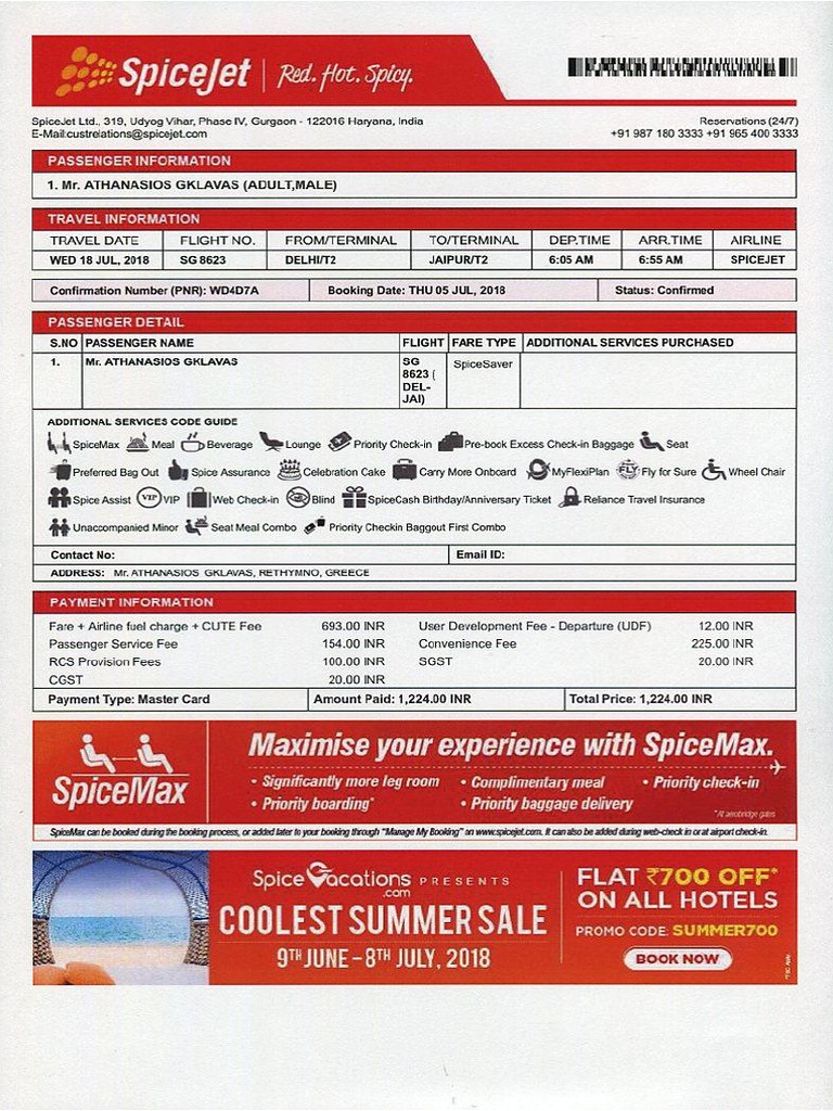 Spice Jet Ticket | PDF | Airlines | Transport Companies
