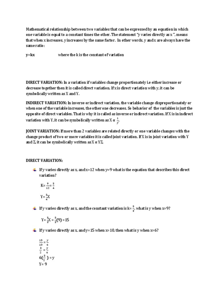 Variation Math | PDF | Variable (Mathematics) | Teaching Mathematics