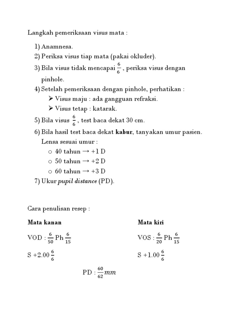 Langkah Pemeriksaan Visus Mata | PDF