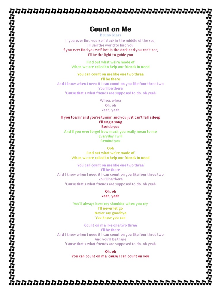 Count on Me lyrics and Just a Friend to You | PDF