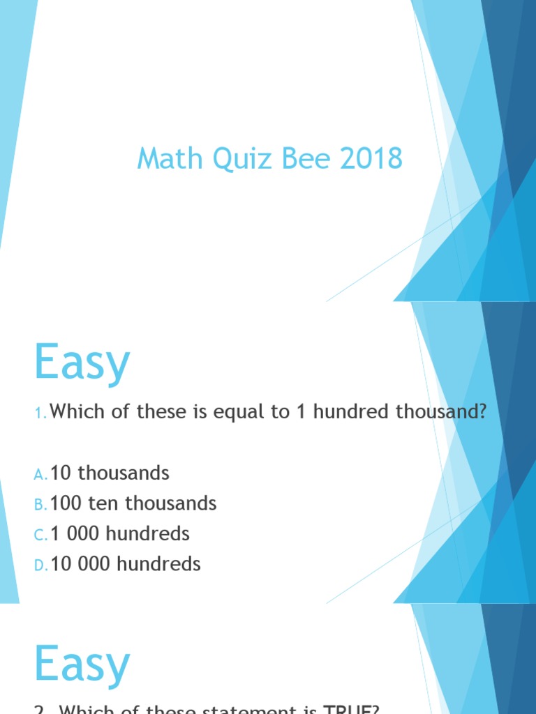 Quiz Bee Math 4 | PDF | Division (Mathematics) | Abstract Algebra