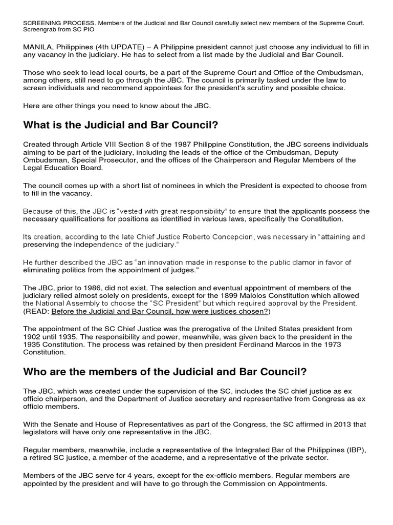 Judicial & Bar Council | PDF | Judiciaries | Presidents Of The United ...