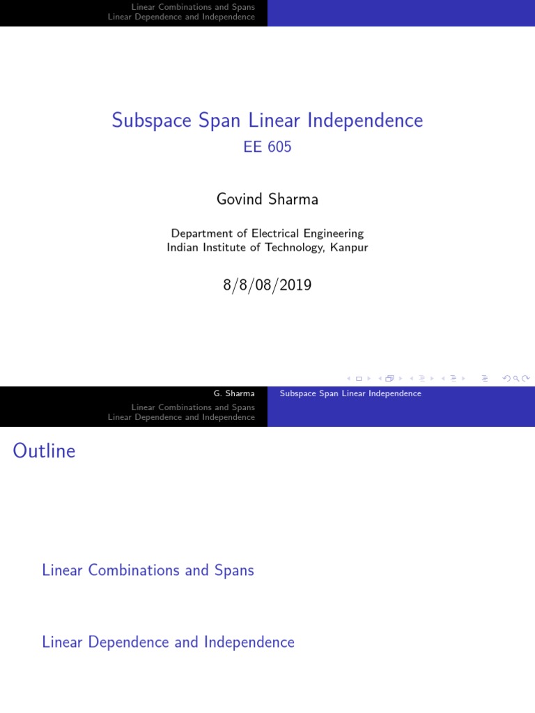 Subspace Span Linear Independence: Govind Sharma | PDF | Linear ...