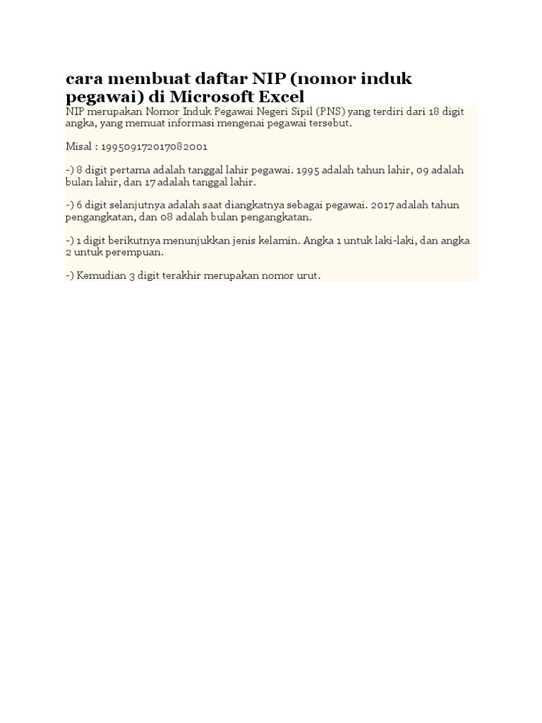 Cara Membuat Daftar NIP | PDF