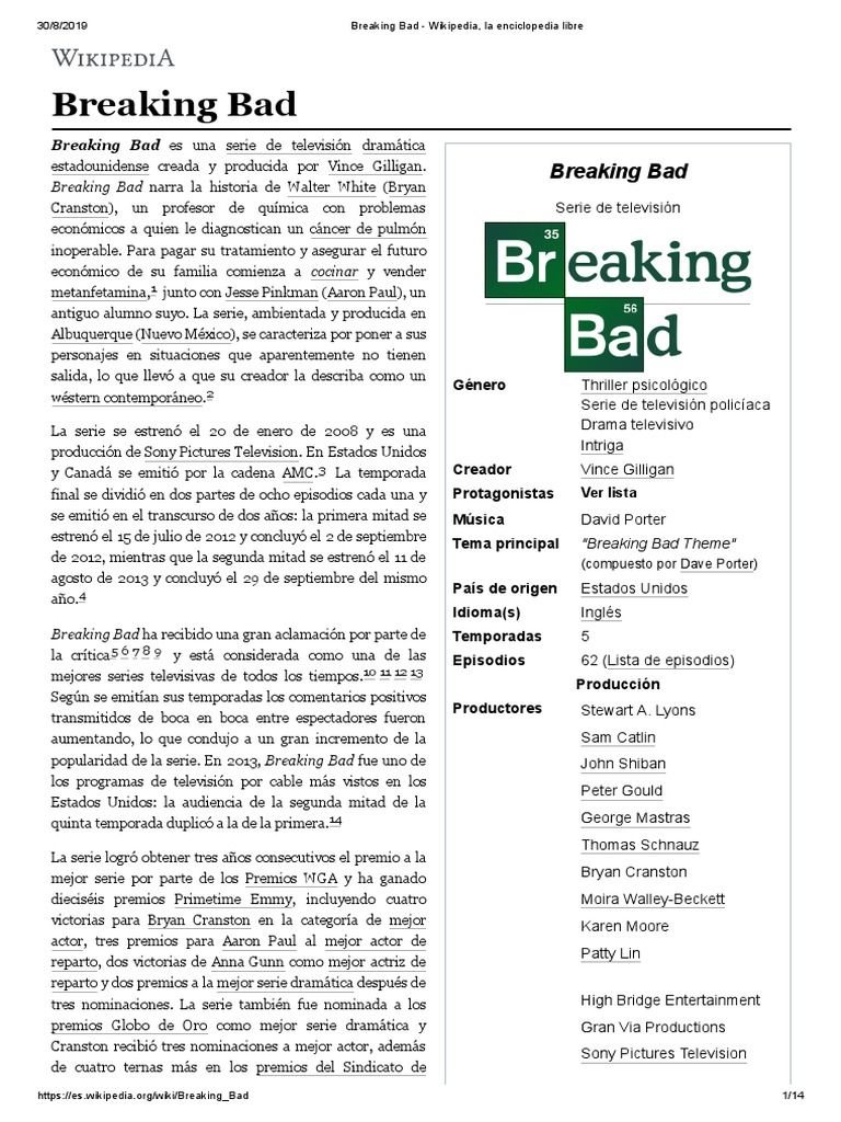 Breaking Bad - Wikipedia, La Enciclopedia Libre | PDF