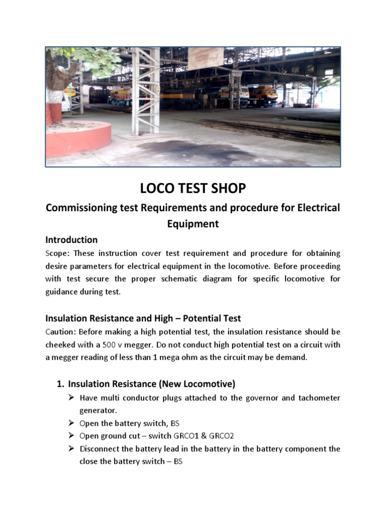 Loco Test Shop: Commissioning Test Requirements and Procedure For ...