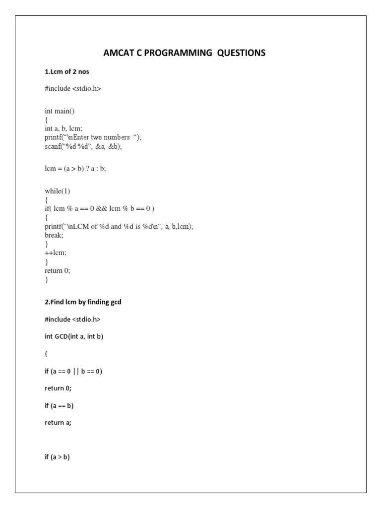 Amcat C Programming Questions | PDF | Numbers | Computer Engineering