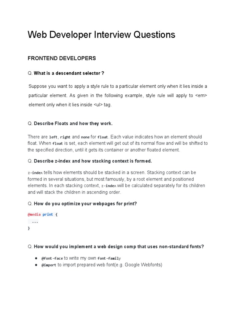 Web Developer Interview Questions | PDF | Hypertext Transfer Protocol ...