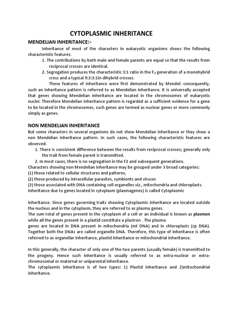 Cytoplasmic Inheritance | PDF | Heredity | Gene